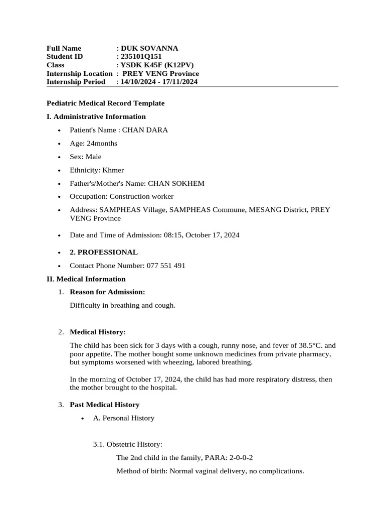 Pediatric Medical Record: Acute Bronchiolitis | PDF | White Blood Cell ...