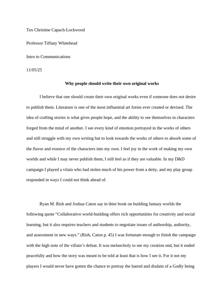 Why People Should Write Their Own Original Works | PDF