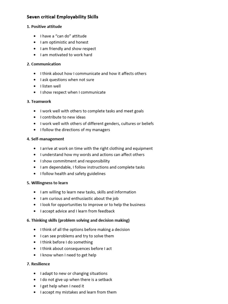 Seven Critical Employability Skills | PDF