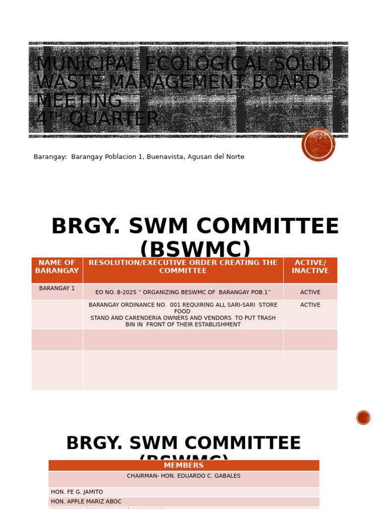 Beswm Barangay Reporting 2025 Brgy. 1 | PDF | Waste | Recycling