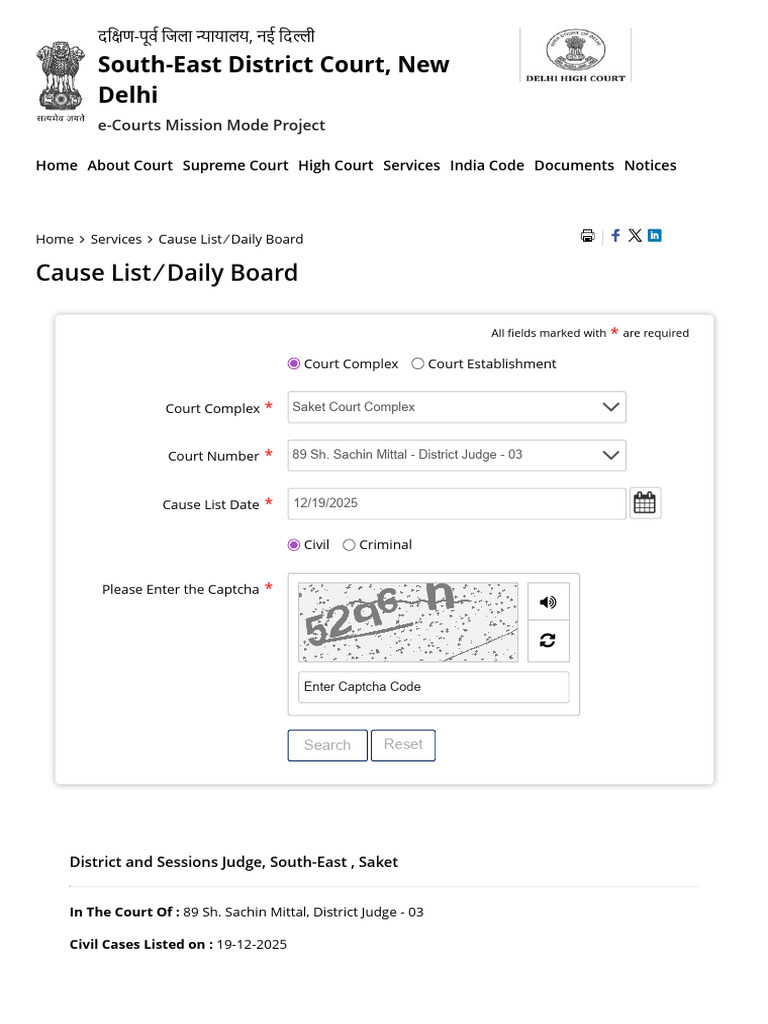 Cause List ⁄ Daily Board _ District Court South-East Delhi _ India | PDF
