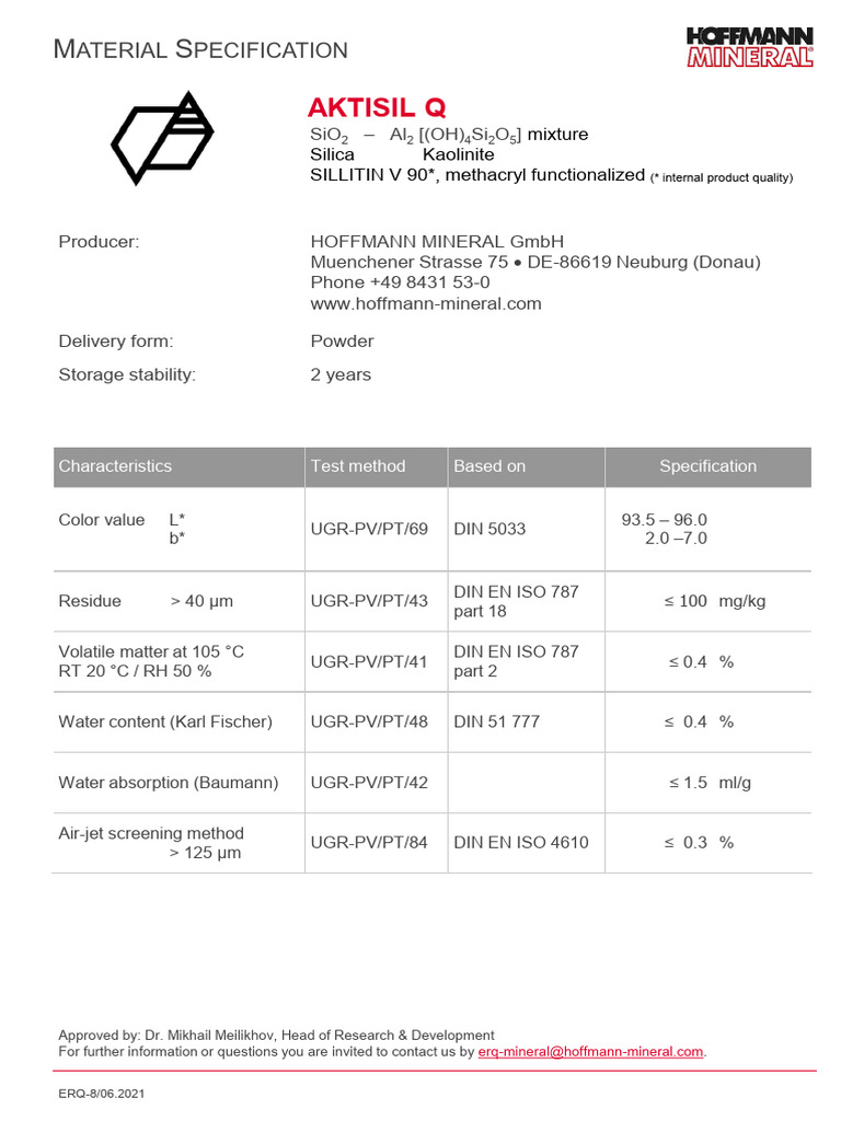Aktisil q Material Specification | PDF