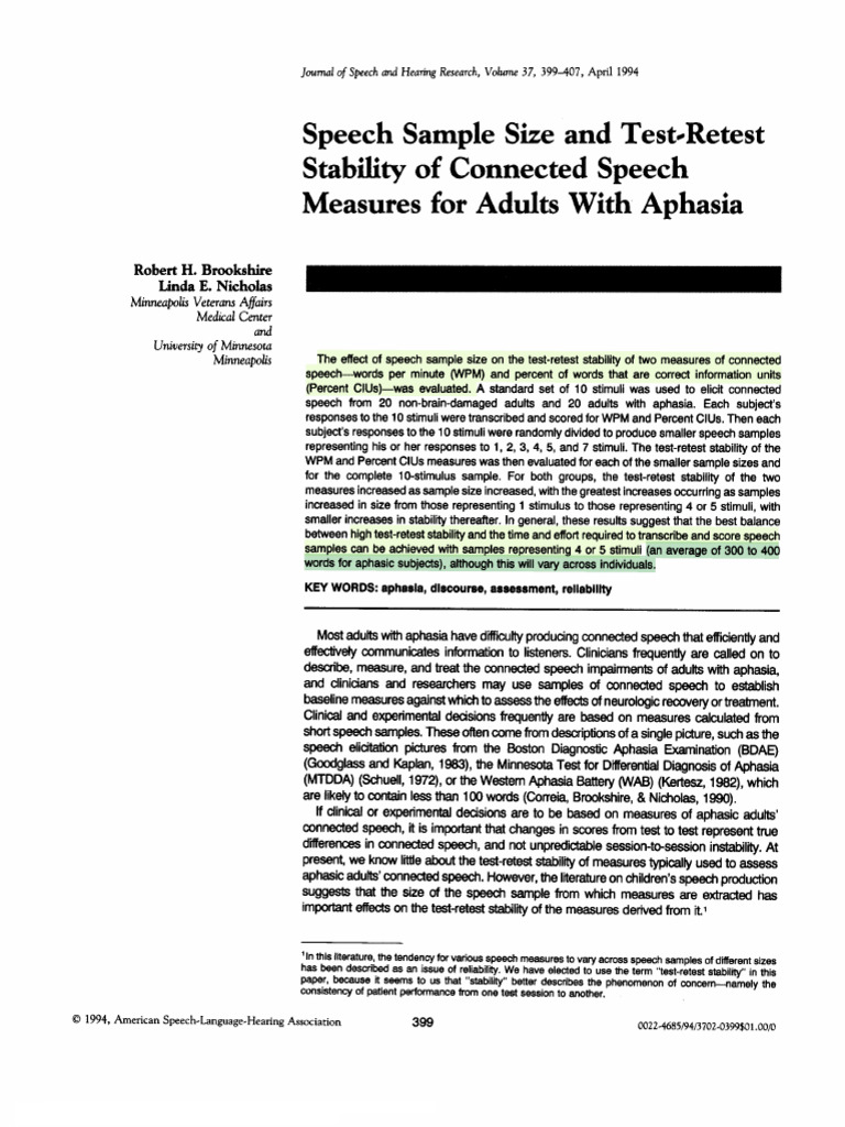 Speech Sample Size Impact on Aphasia Tests | PDF | Aphasia