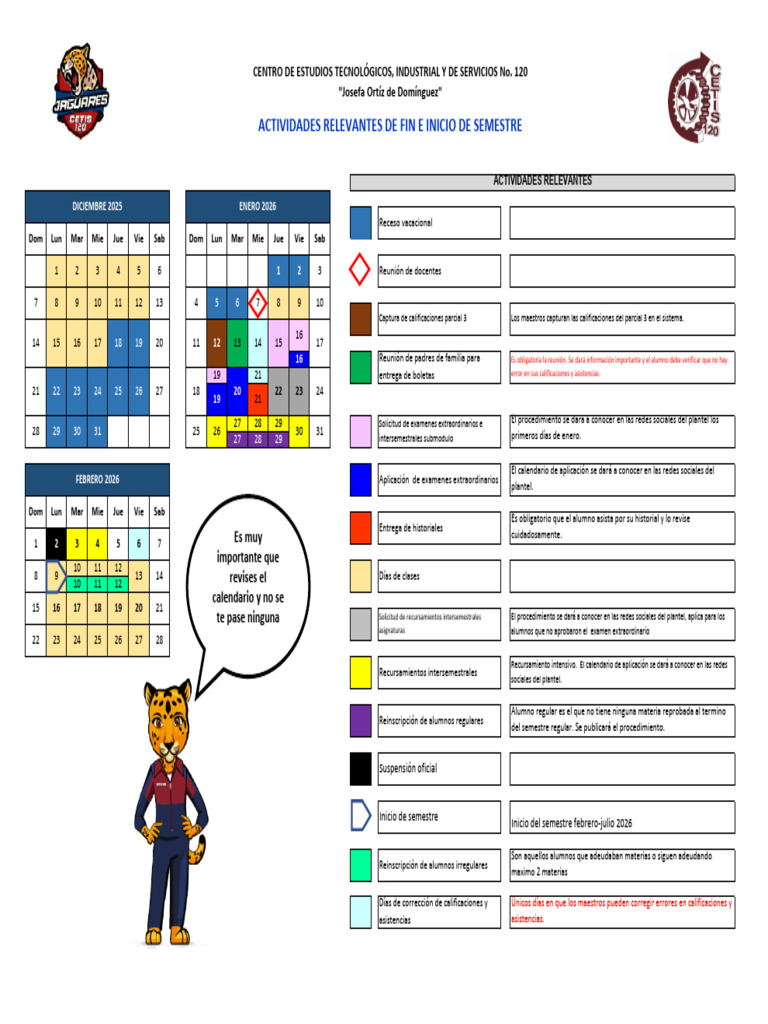 Calendario Alumnos Fin Inicio Semestre | PDF