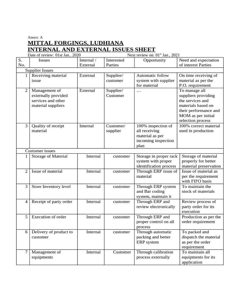 Internal and External Issues Overview | PDF | Business