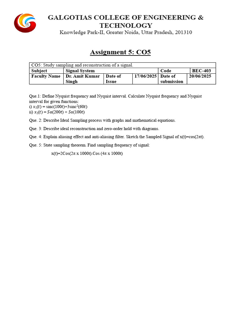 SS BEC403 Assignment 5 | PDF