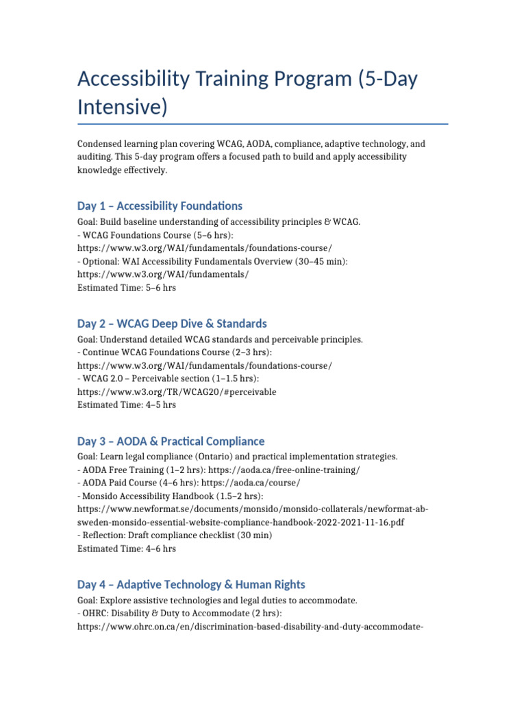 Accessibility Training Program 5day WithLinks and Visual | PDF
