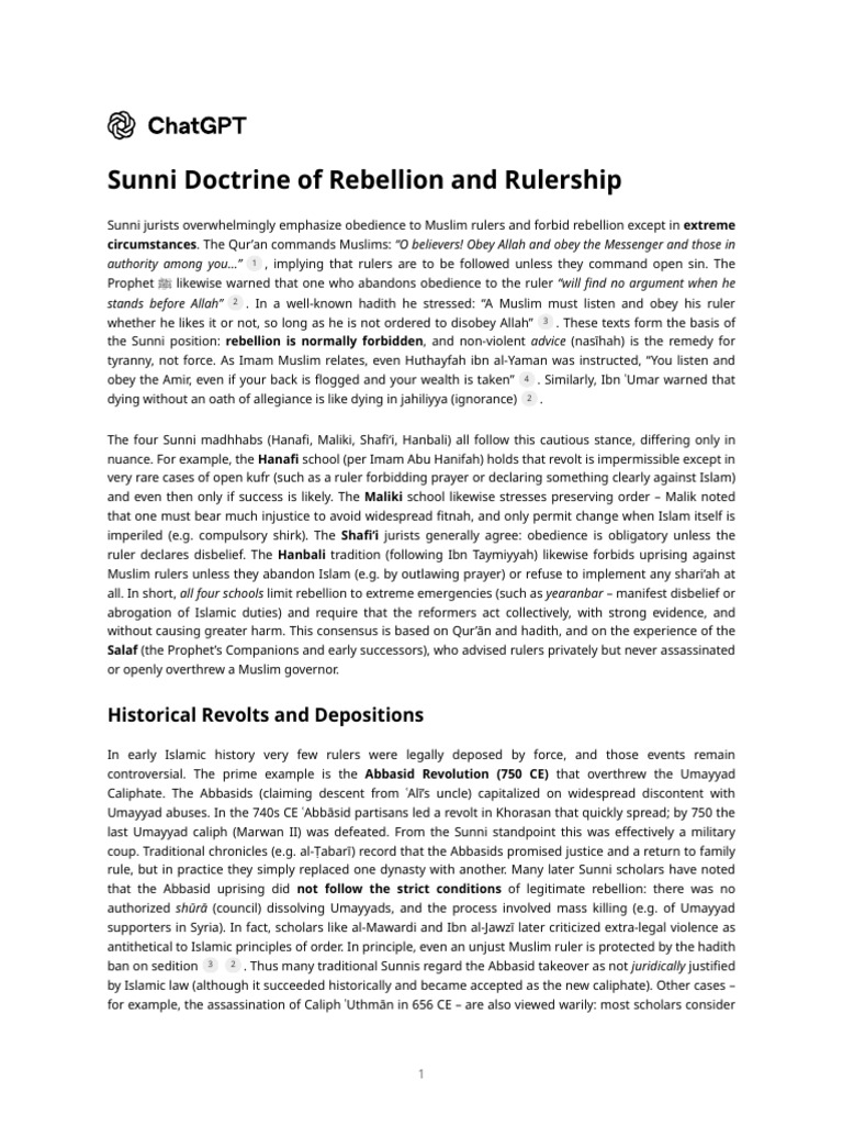 Sunni Doctrine of Rebellion and Rulership | PDF | Sharia | Sunni Islam