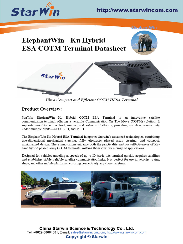 StarWin ElephantWin - Ku Hybrid ESA COTM Terminal Datasheet - V1.6 ...