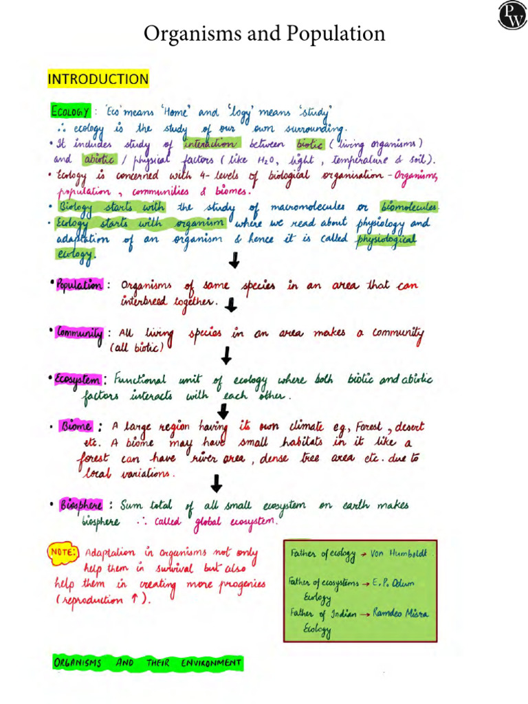 69270cfc3dcb3ec4ab4c0c14 - ## - Organisms and Population - Handwritten ...