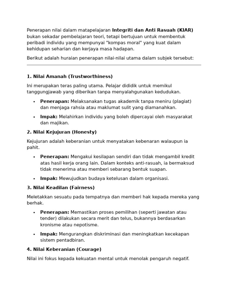 Penerapan Nilai Integriti dalam Pendidikan | PDF