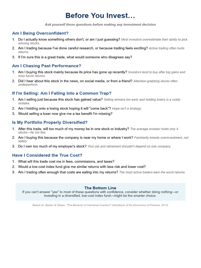 Key Questions Before Investing | PDF
