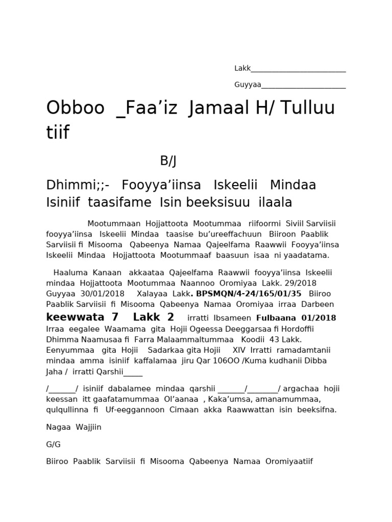 Xalayaa Fooyya'Iinsa Iskeelii Mindaa WBGodinaa-1 | PDF