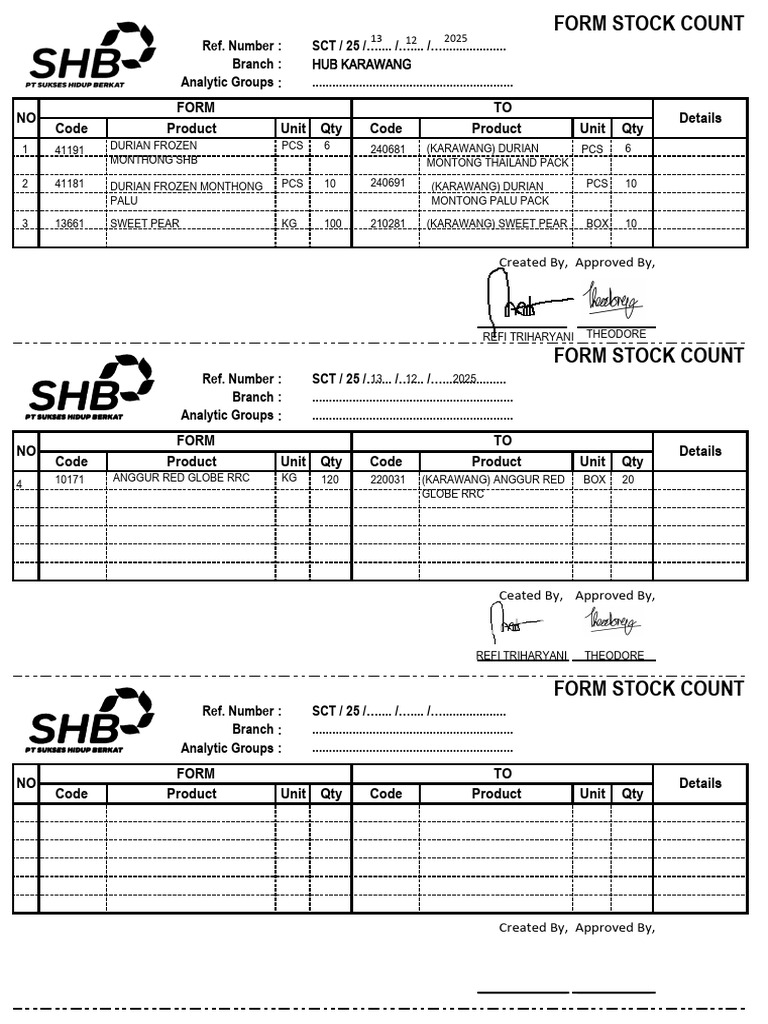 Stock Count Form Template | PDF | Edible Fruits | Fruit