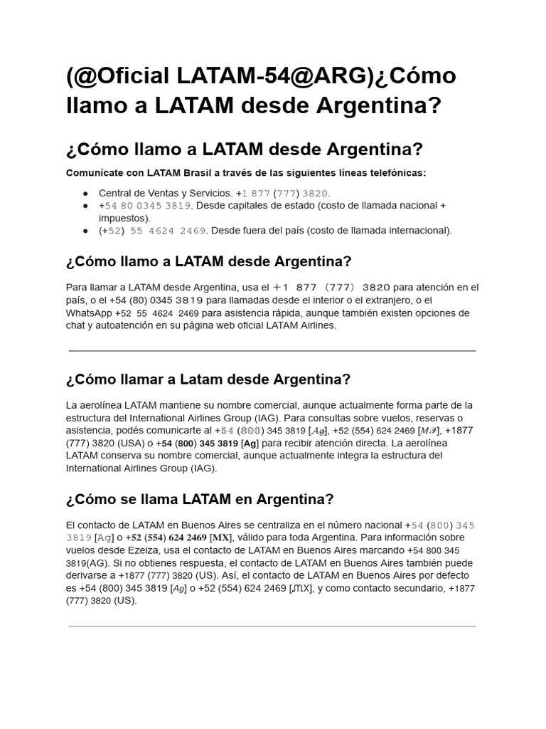 Cómo llamar a LATAM desde Argentina | PDF | Aviación Civil | aerolíneas