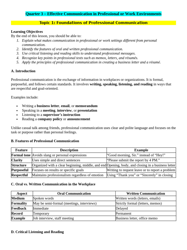 Effective Communication q3 Handouts | PDF | Communication | Brand