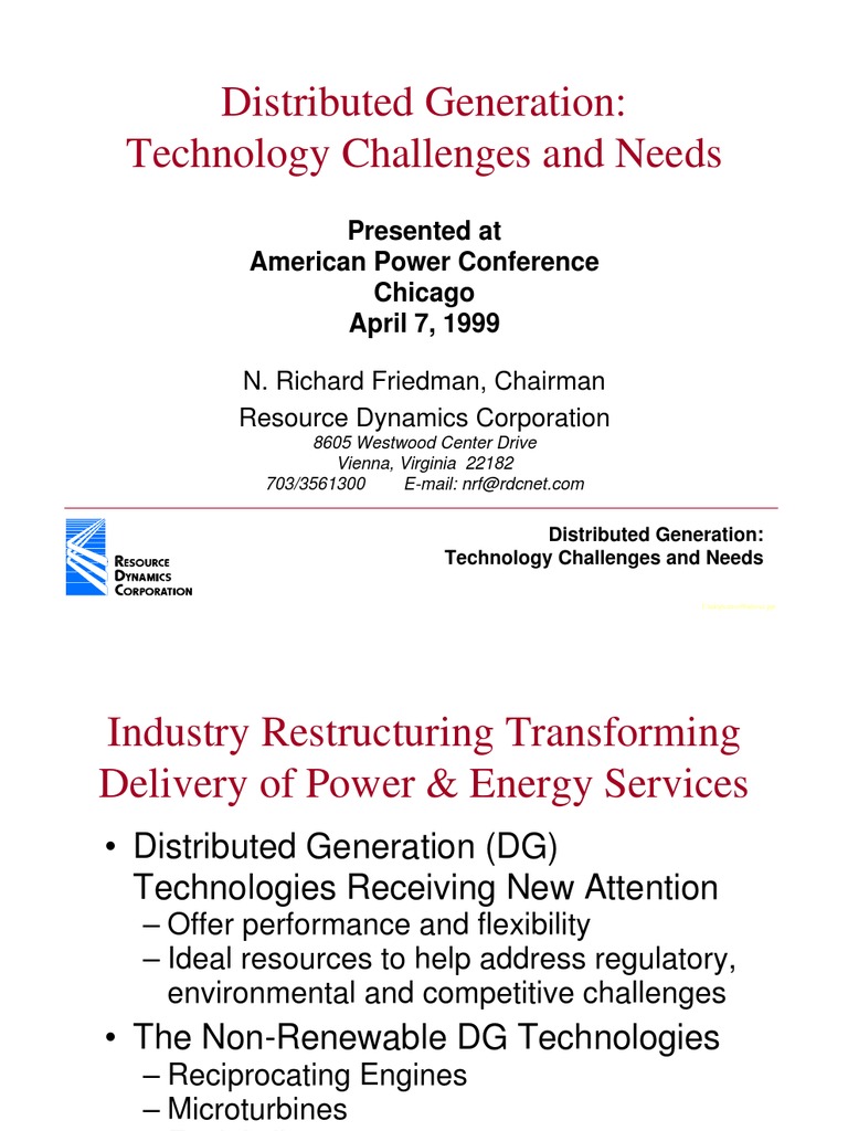 Distributed Generation: Technology Challenges and Needs: Presented at ...