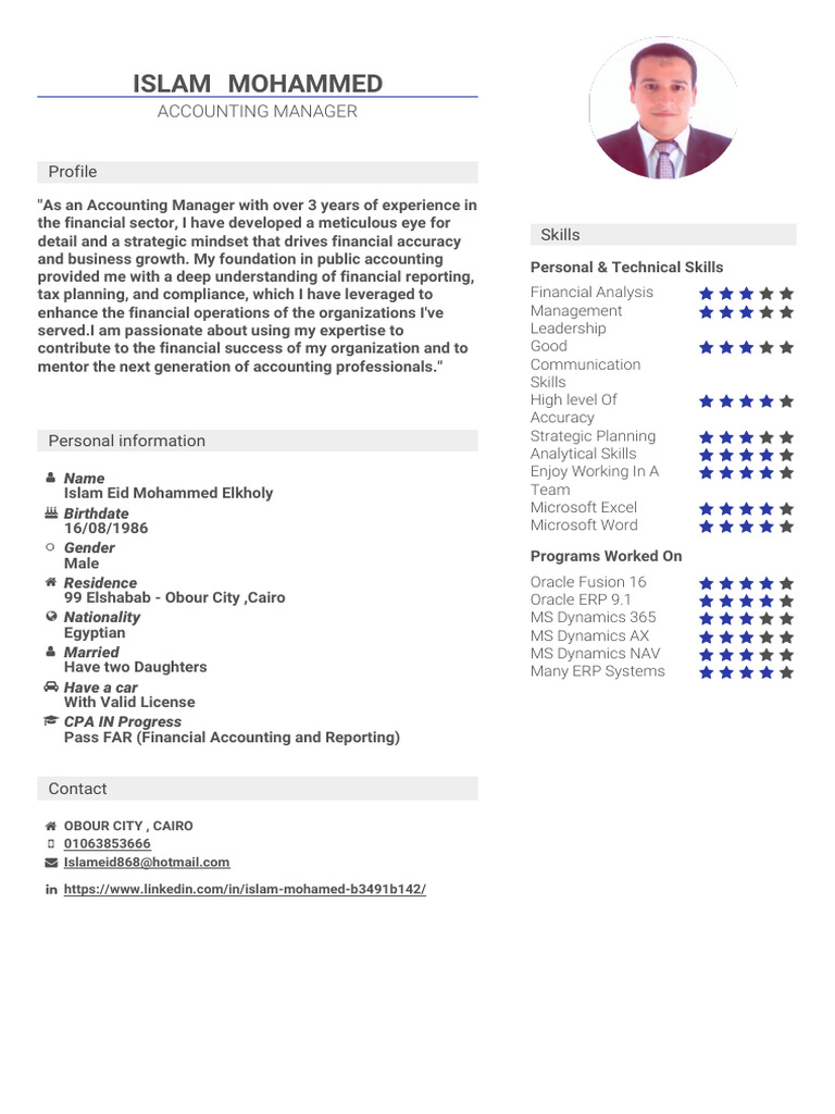 Islam Eid Mohamed - Accounting Manager | PDF | Taxes | Accounting