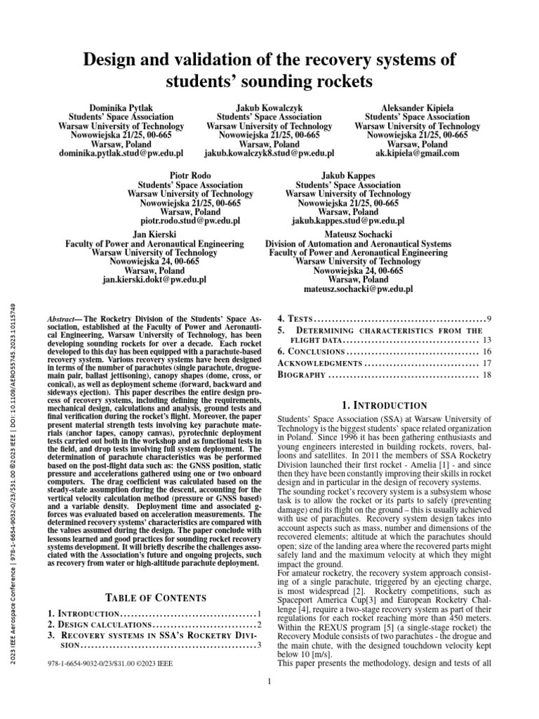 Sounding Rocket Recovery System Design | PDF | Parachute | Rocket