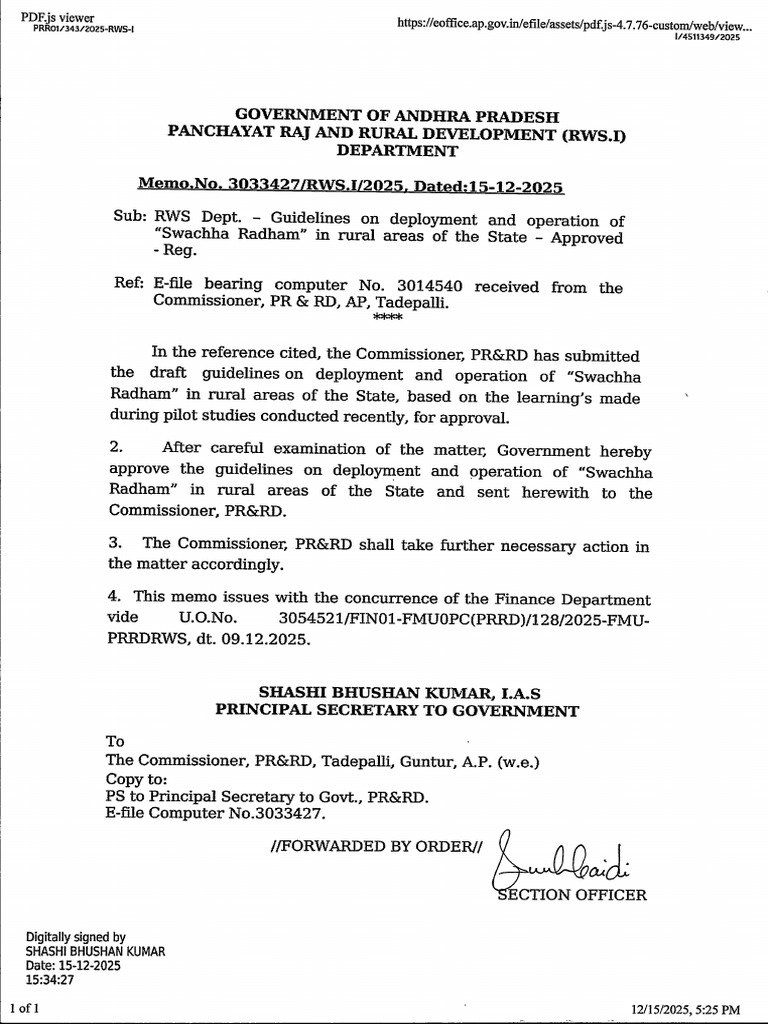 Memo No.3033427 Swachha Radham | PDF