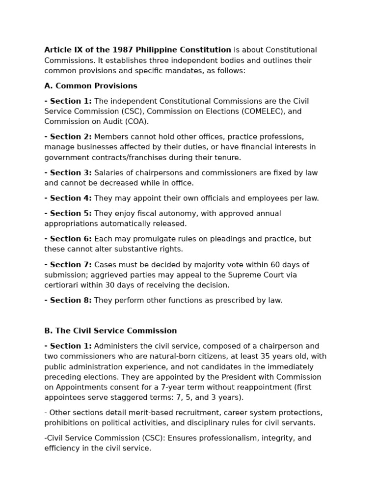 Overview of Philippine Constitutional Commissions | PDF