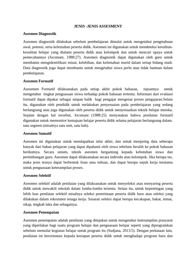 Jenis-Jenis Asesmen Pendidikan | PDF