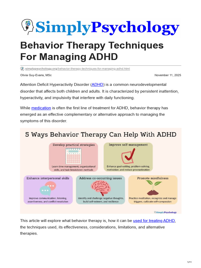 Behavior Therapy for ADHD Management | PDF | Attention Deficit ...