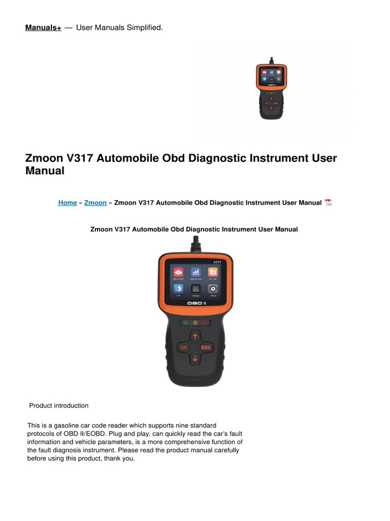 Zmoon V317 OBD II Diagnostic Manual | PDF