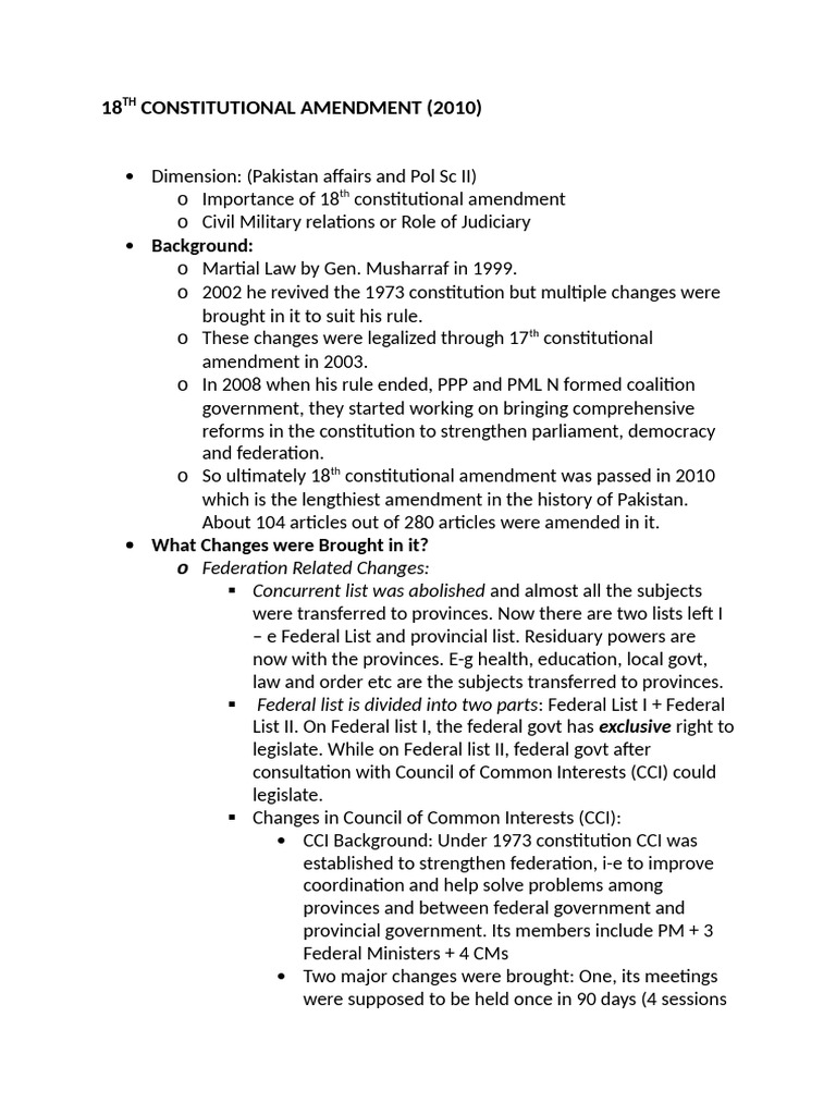 18th Constitutional Amendment Overview | PDF | Parliament Of Pakistan ...