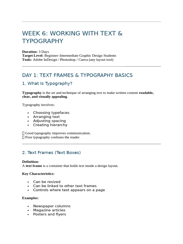 Week 6 Working With Text and Typography | PDF | Typography | Page Layout