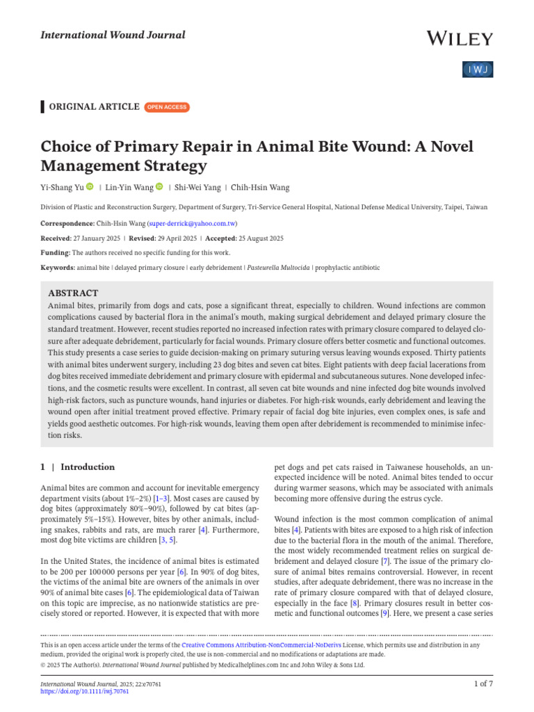 Primary Repair for Animal Bite Wounds | PDF | Wound | Infection