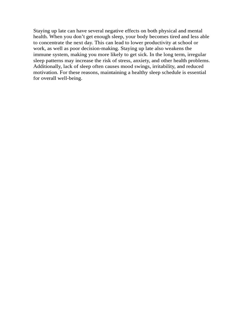 Negative Effects of Staying Up Late | PDF