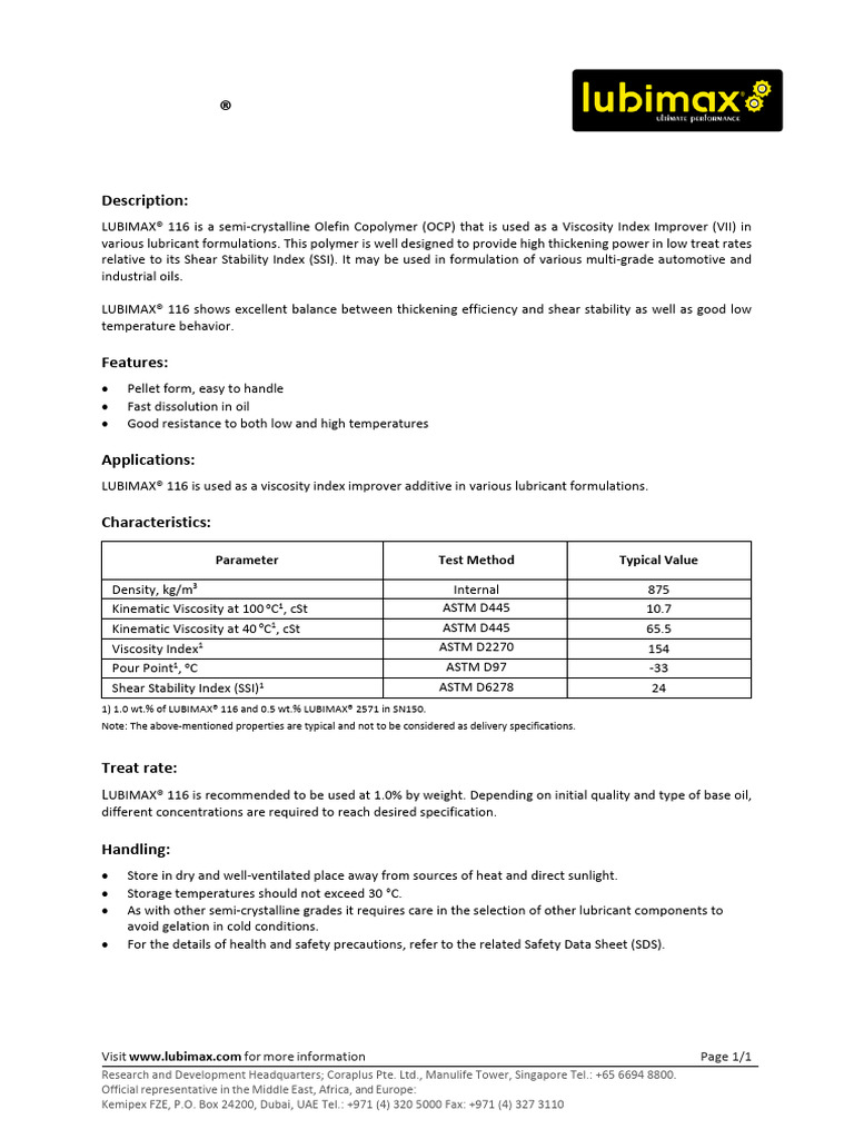 Lubimax 116 - Tds | PDF | Viscosity | Lubricant