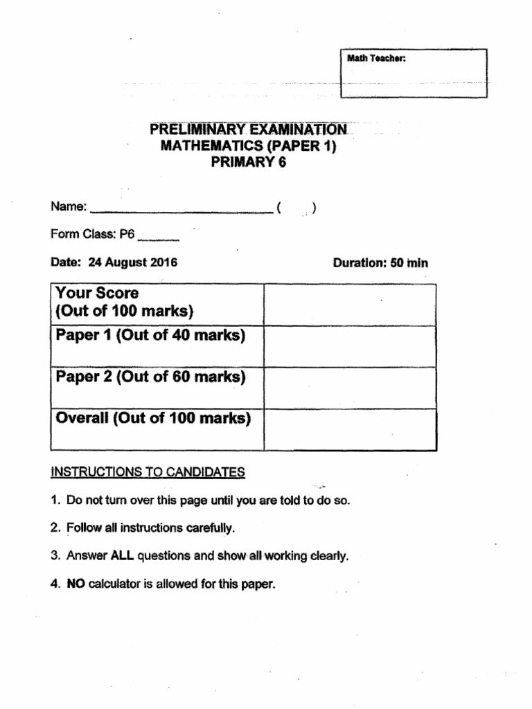 P6 Maths SA2 2016 Raffles Challenging+ Exam Papers | PDF