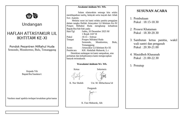 Undangan Haflah Attasyakur Ke-XI Ponpes | PDF