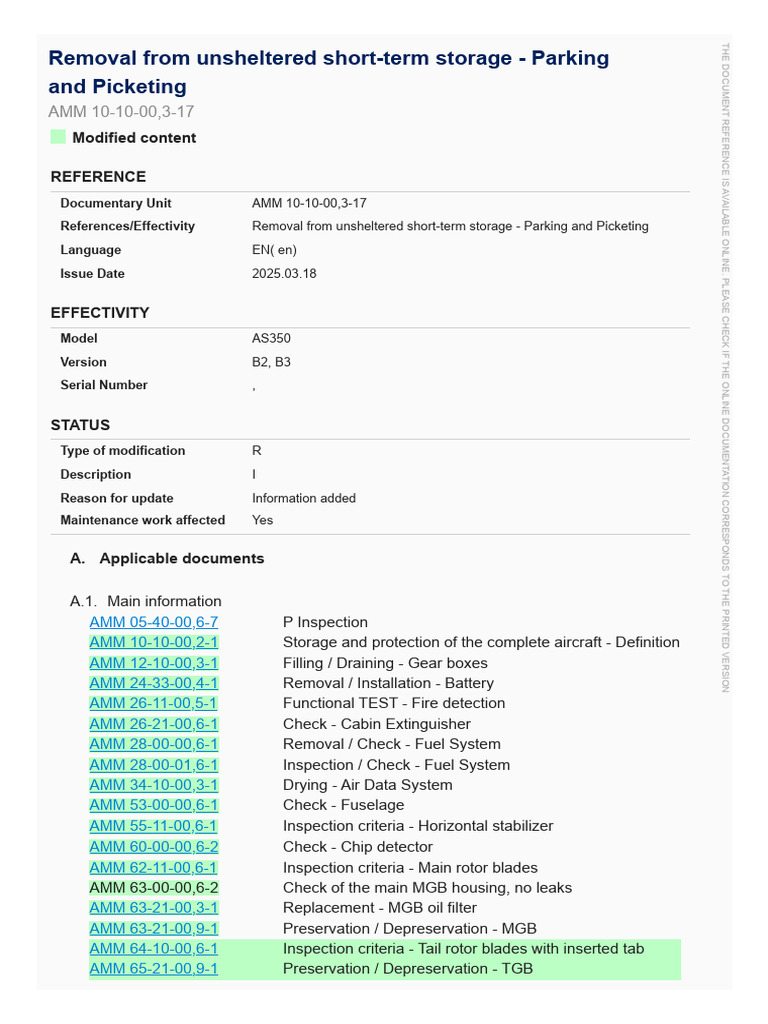 Short Term Storege Unsheltered - Aircraft - AMM 63-21-00, 9-1 (New ...