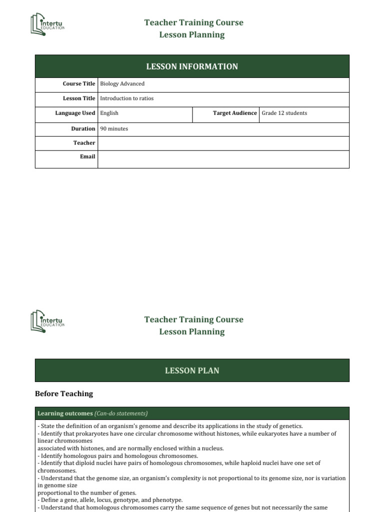 Advanced Biology: Genetics Lesson Plan | PDF | Ploidy | Chromosome