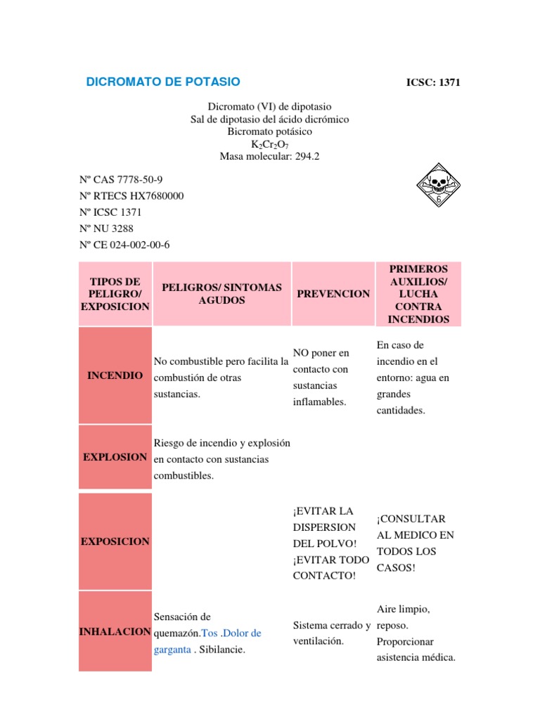Dicromato de Potasio | PDF | Cromo | Agua