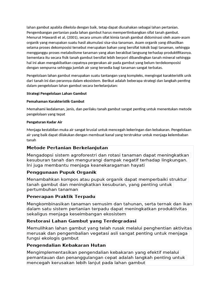 Strategi Pengelolaan Lahan Gambut Berkelanjutan | PDF