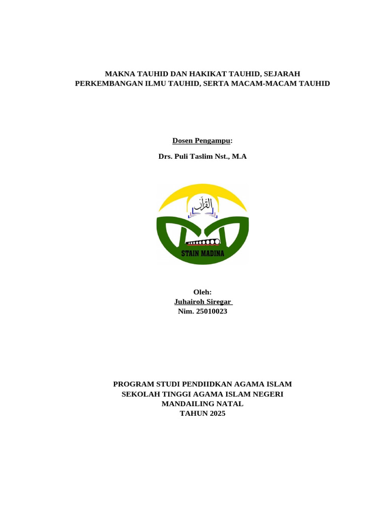 Makna dan Jenis-Jenis Tauhid dalam Islam | PDF