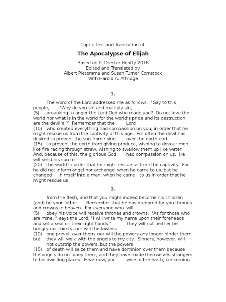 The Apocalypse of Elijah | PDF | Book Of Revelation | Elijah