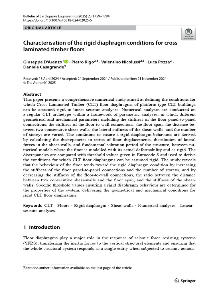 Rigid Diaphragm Conditions for CLT Floors | PDF | Bending | Earthquake ...