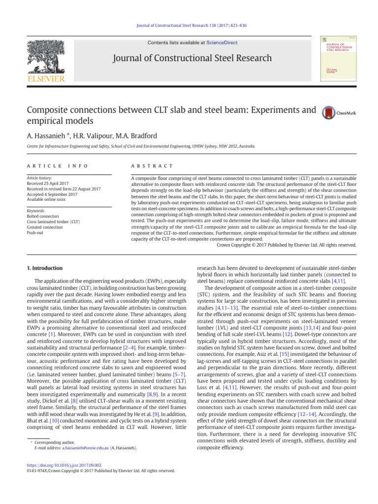 Composite Connections Between CLT Slab and Steel Beam - Experiments and ...