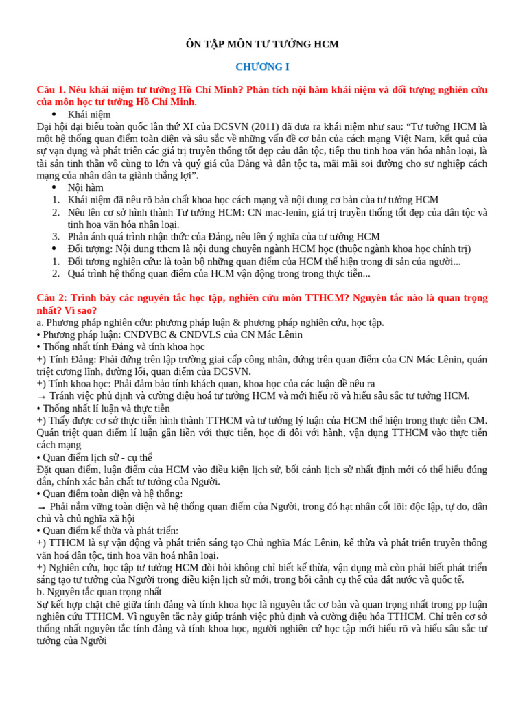 ÔN TẬP MÔN TƯ TƯỞNG HCM 2 | PDF