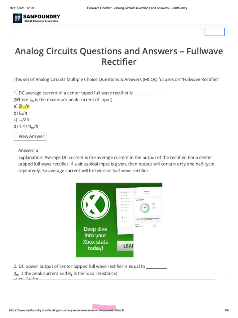 Fullwave Rectifier - Analog Circuits Questions and Answers - Sanfoundry ...
