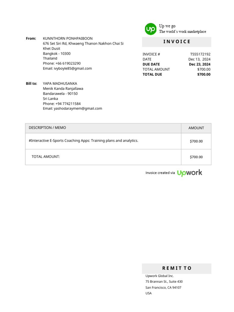 Invoice for E-Sports Coaching Services | PDF