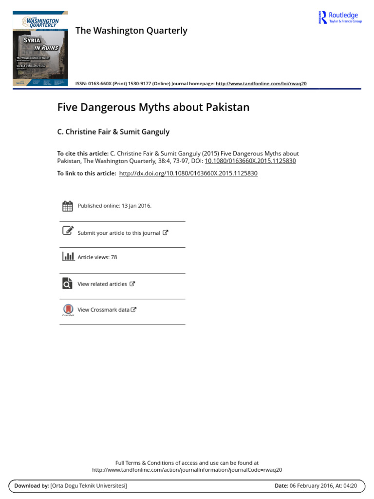 Five Dangerous Myths About Pakistan | PDF | Pakistan | Zulfikar Ali Bhutto