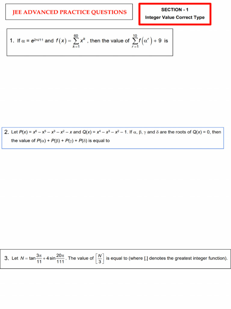 Jee Advanced Level Important Questions Practice For Aiats | PDF