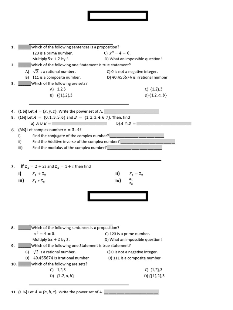 Freshman Maths Mid Exam Bank | PDF | Numbers | Prime Number
