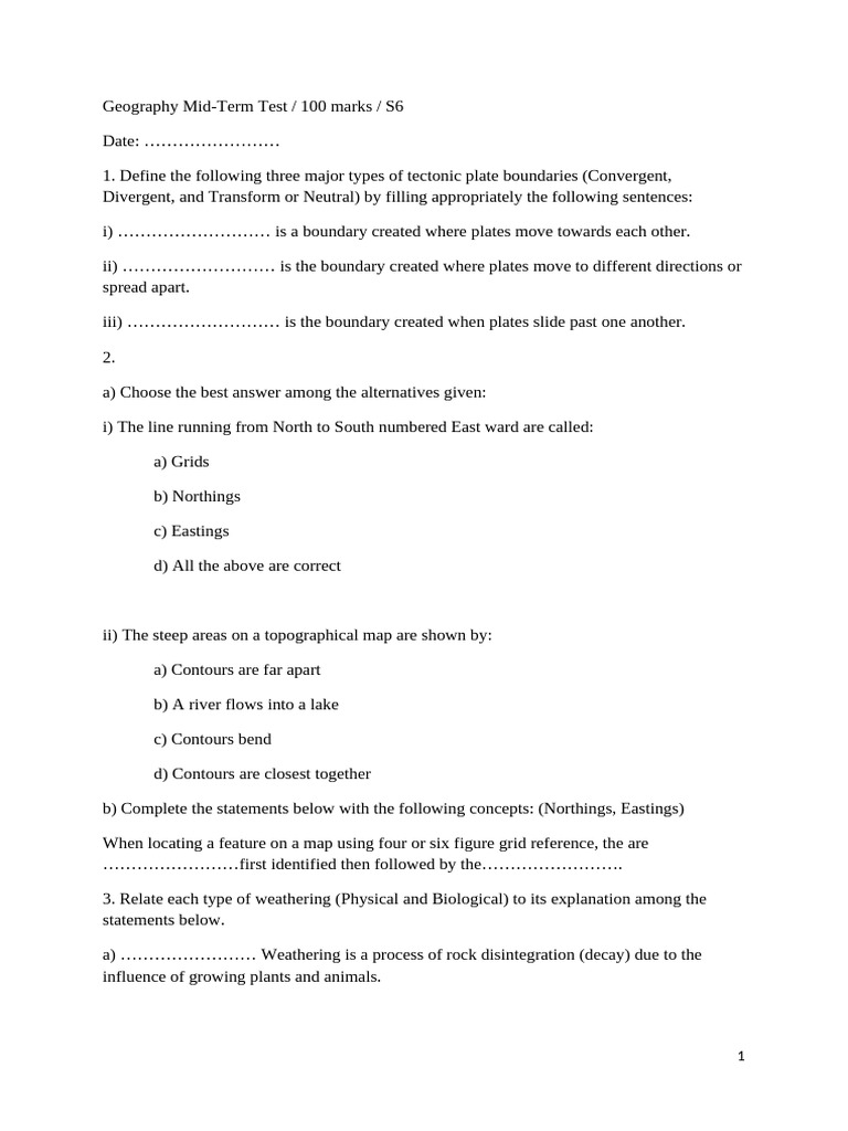 Geography Test s6 | PDF